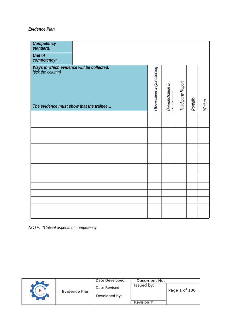 Job Sheet 1.4-2 - Evidence Plan (Template) | PDF