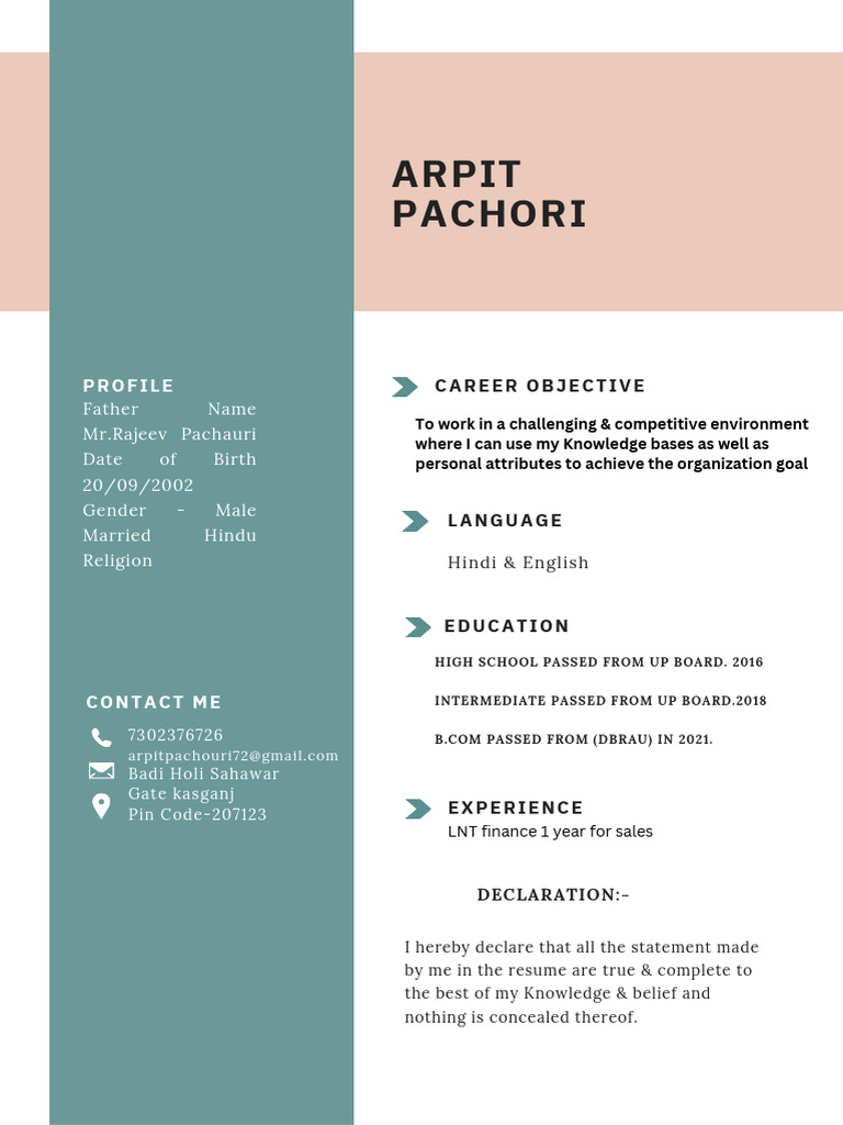 Arpit Pachori Resume | PDF