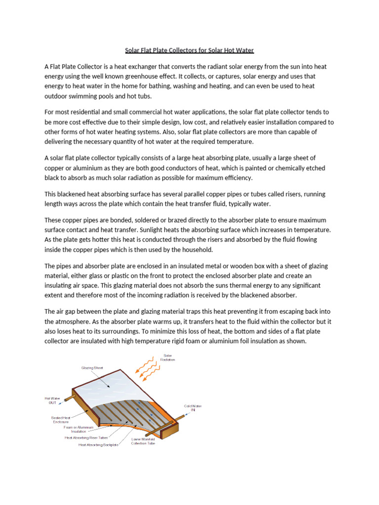 Solar Flat Plate Collectors Explained | PDF | Water Heating | Solar Energy