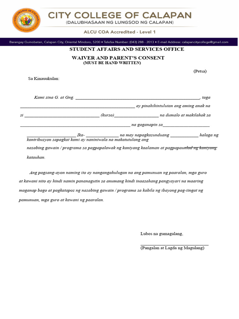Waiver and Parent Consent | PDF