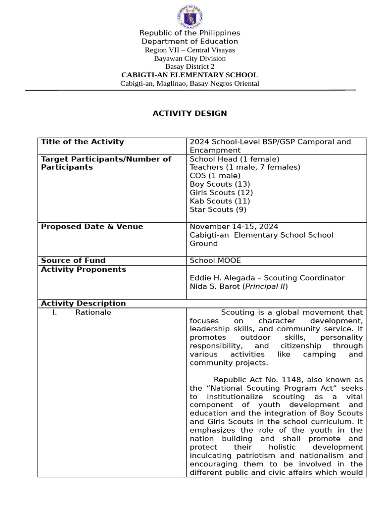 2024 BSP/GSP Camporal in Basay | PDF | Scouting