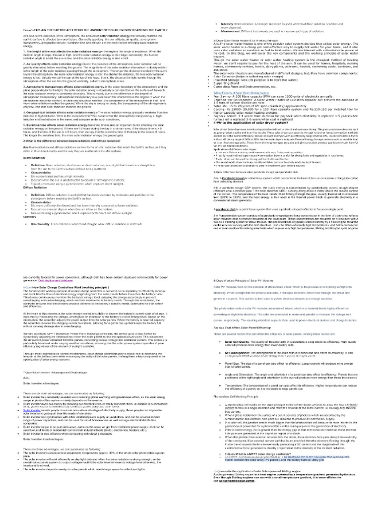 Solar Question answer Edited | PDF