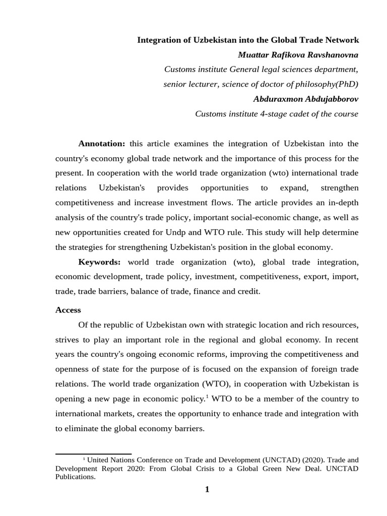Integration of Uzbekistan into the Global Trade Network manuscript ...