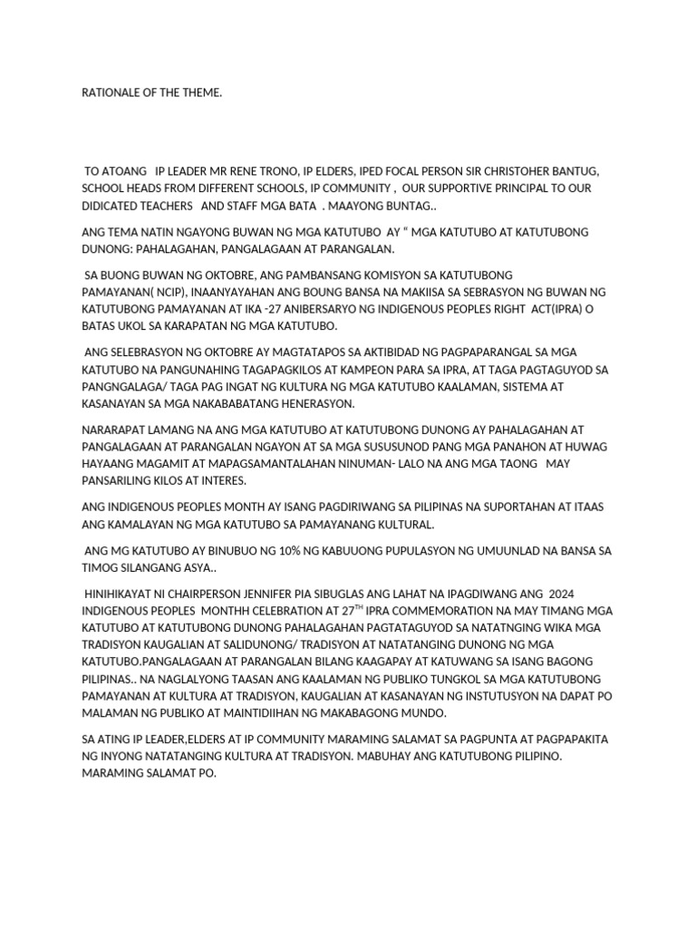 RATIONALE OF THE THEME | PDF