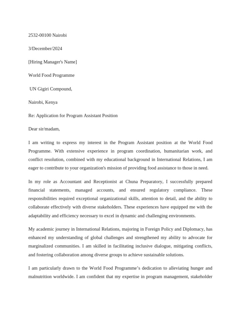 Application for WFP Program Assistant | PDF