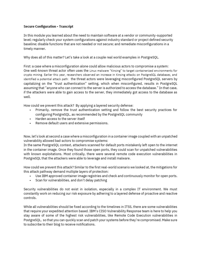 Secure Configuration - Transcript | PDF | Security | Computer Security
