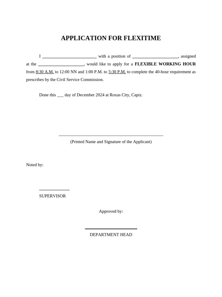 Application For Flexitime Sample | PDF