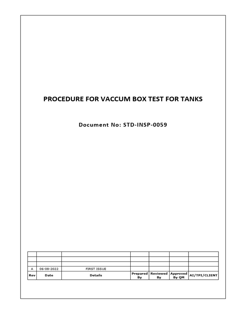 Procedure For VACUUM BOX TEST FOR TANK | PDF | Chemical Substances ...