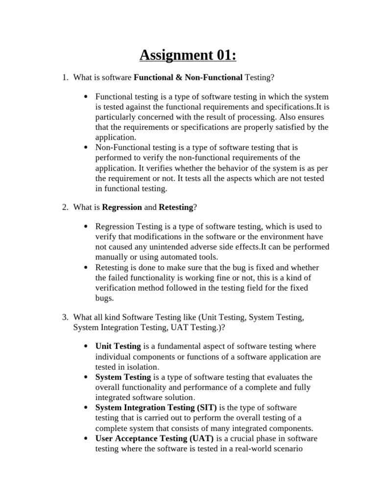 Assignment 01 | PDF | Software Testing | Software Development Process Assignment 01 | PDF | Software Testing | Software Development Process