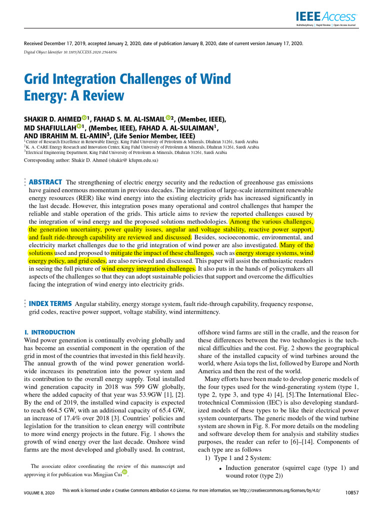 Grid Integration Challenges of Wind Energy A Review | PDF | Wind Power ...