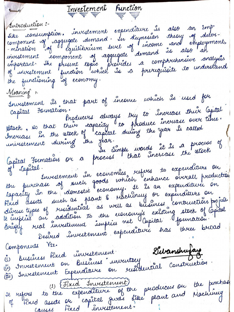 Investment Function by Dibanshu Garg | PDF