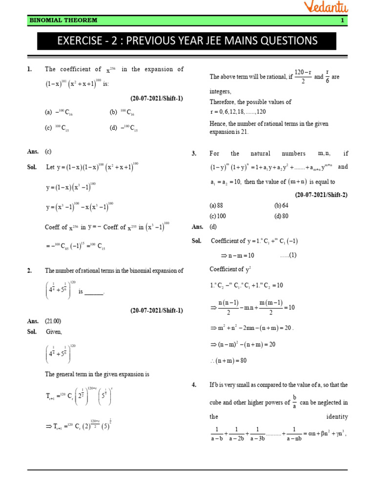 Binomial Theorem EX-2 | PDF | Mathematical Analysis | Elementary ...