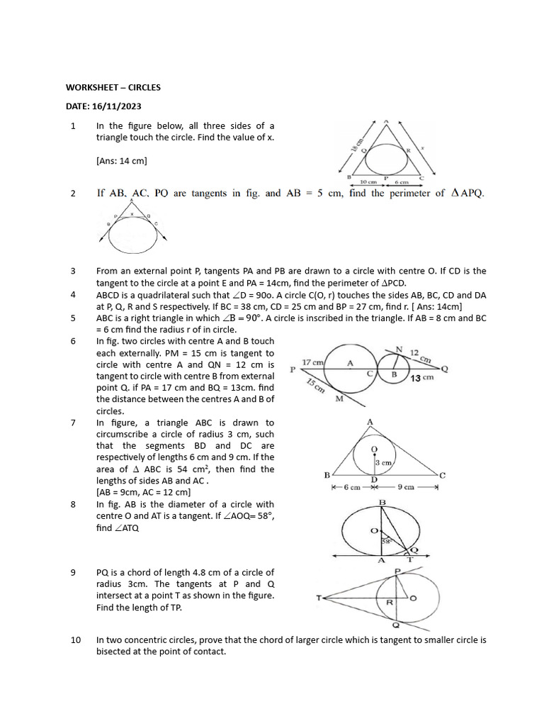 Worksheet - Circles | PDF | Circle | Triangle