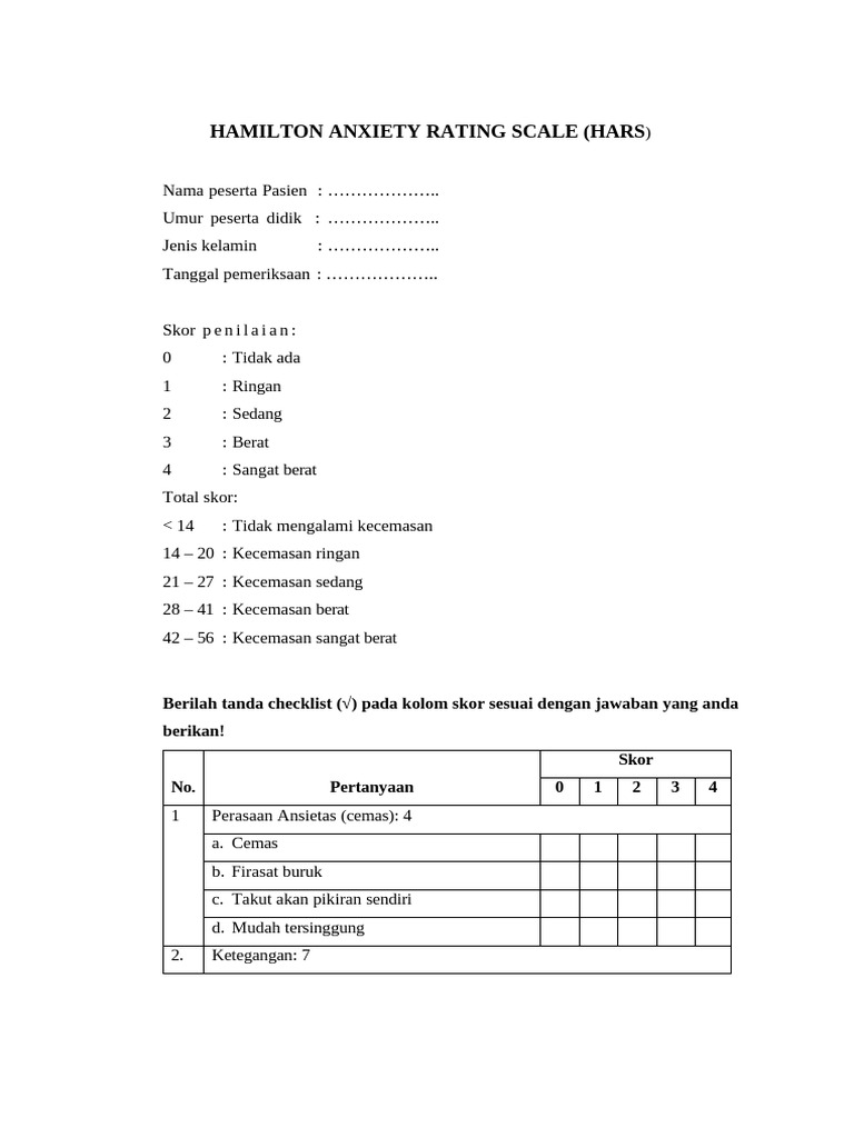 SKALA KECEMASAN HARS | PDF