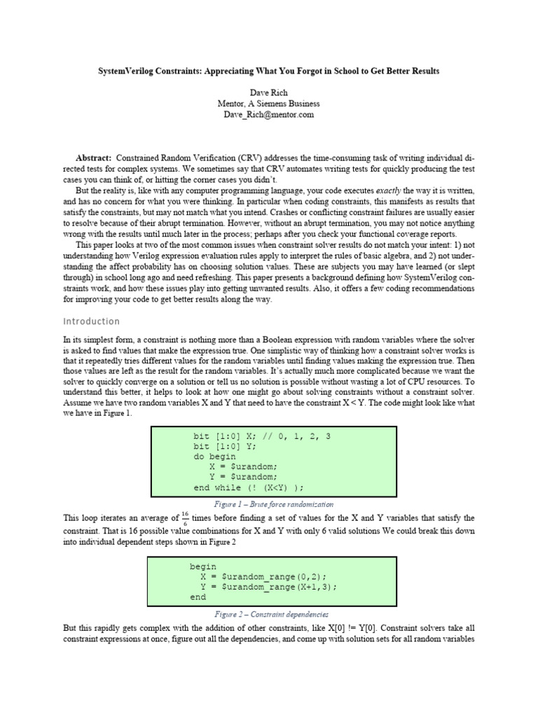 Systemverilog Constraints Appreciating What You Forgot in School To Get Better Results | PDF ...