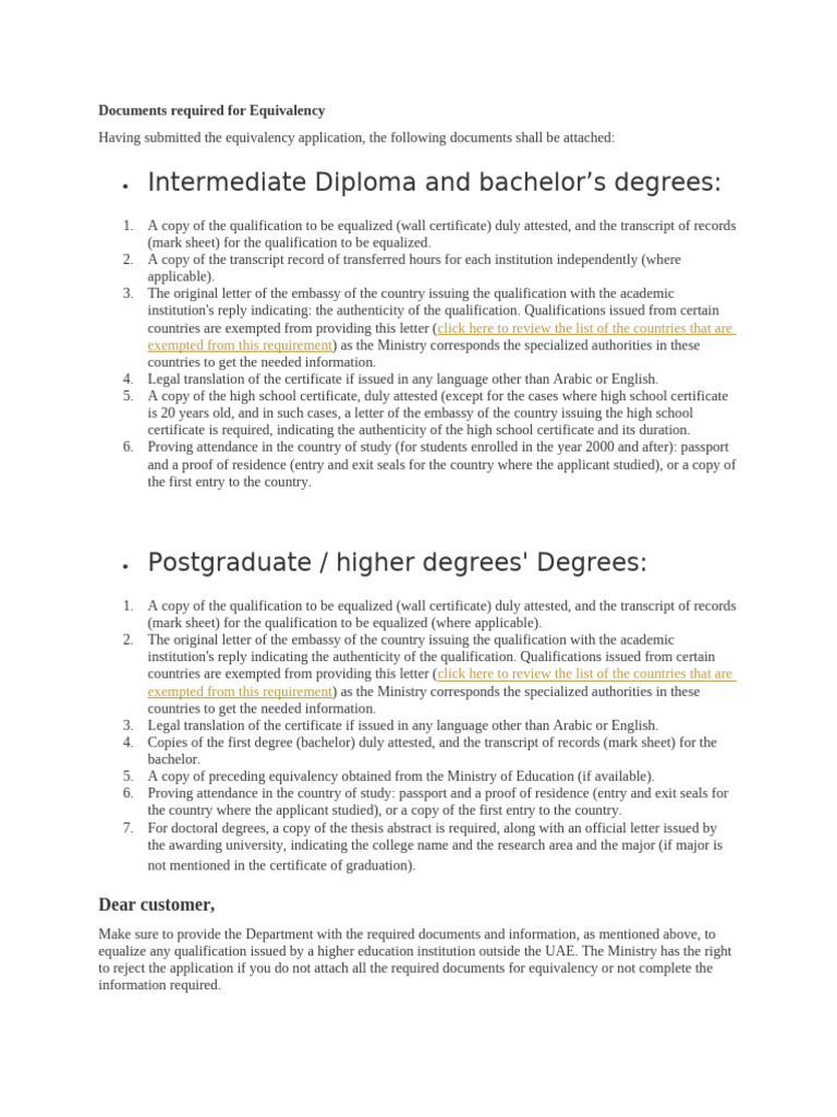 Documents required for Equivalency | PDF | Academic Degree | Academic ...