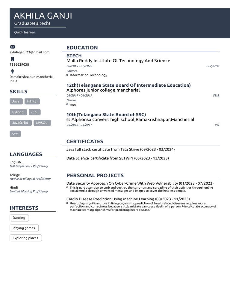 AKHILA's Resume (2) | PDF | Learning | Computing