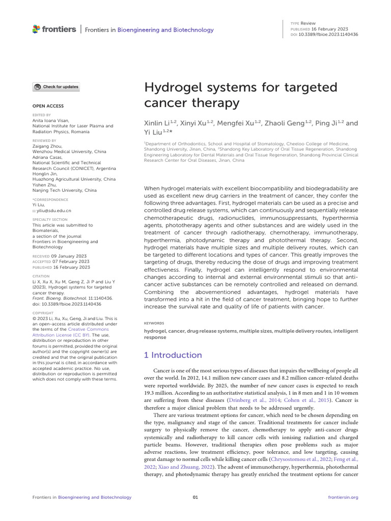 Hydrogel For Target Cancer Therapy | PDF | Immunotherapy | Radiation ...