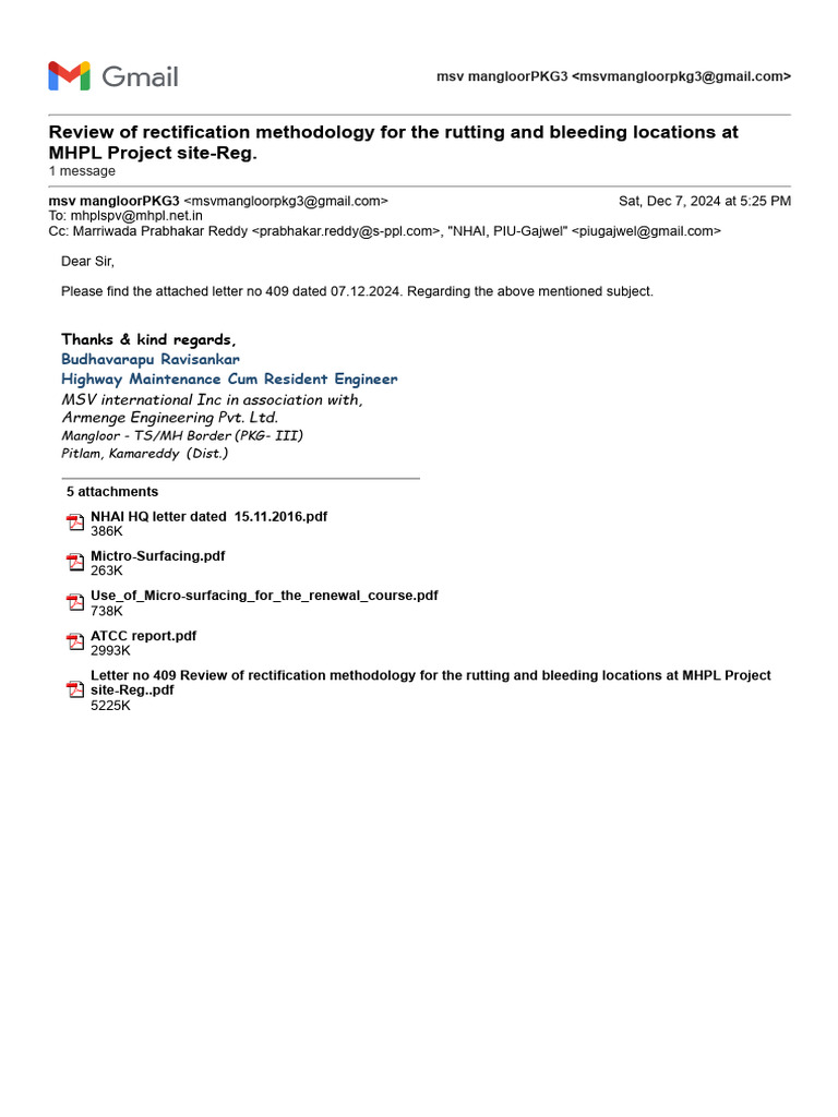 Gmail - Review of Rectification Methodology For The Rutting and ...