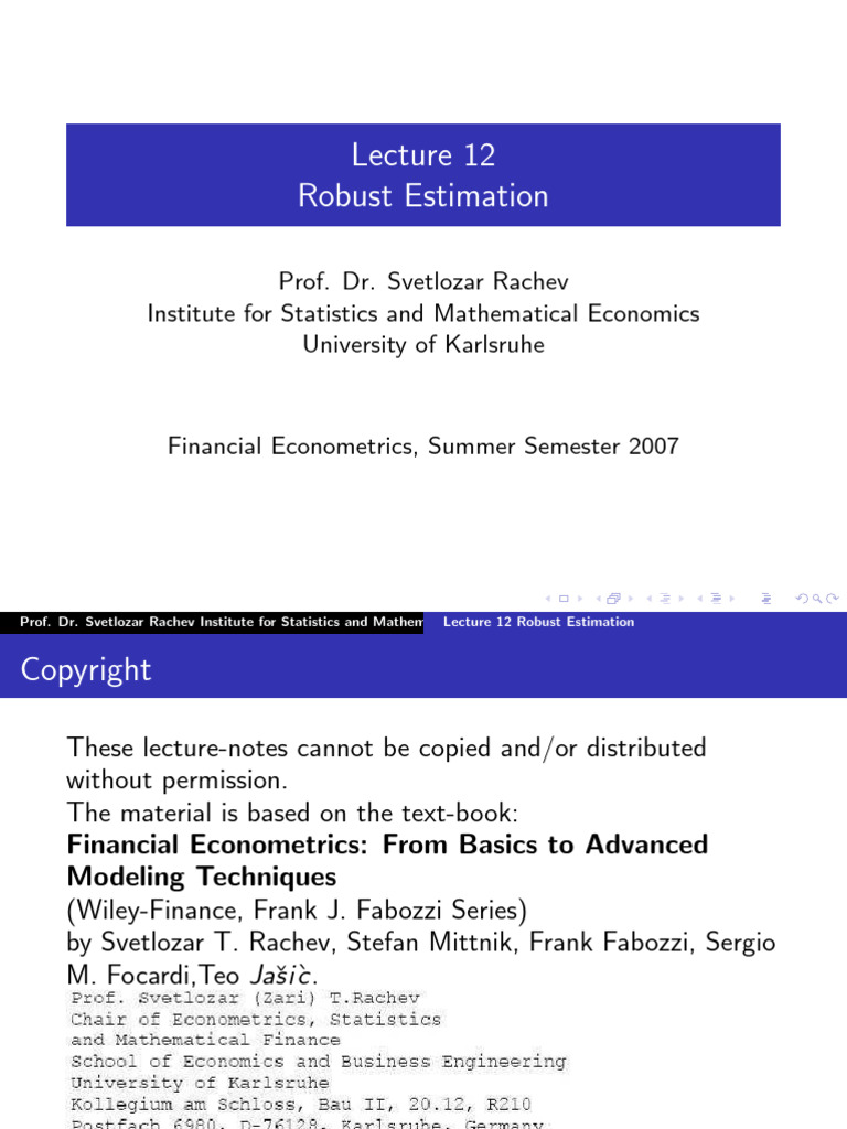 Lecture 12 Financial Time Series | PDF | Robust Statistics | Median