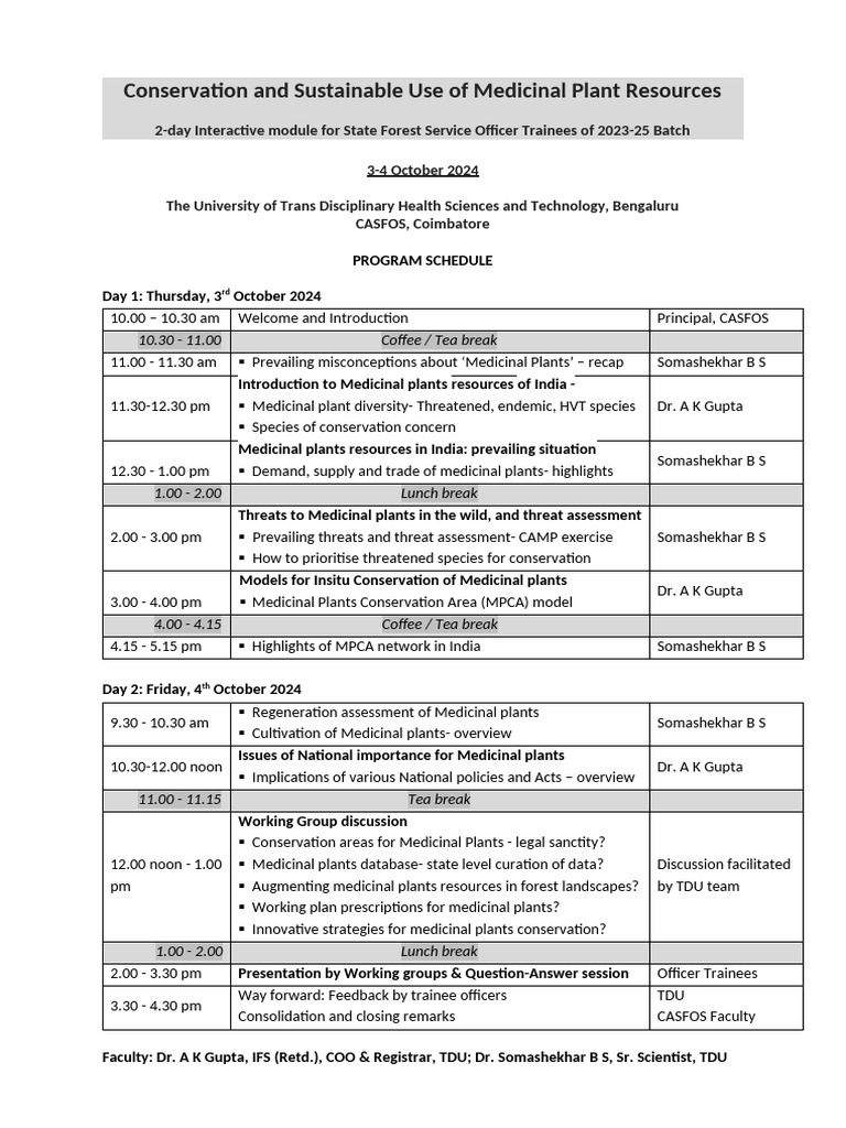 CASFOS-CBE 3-4 October 2024 Program Schedule-BSS | PDF | Environmental Protection | Ecology