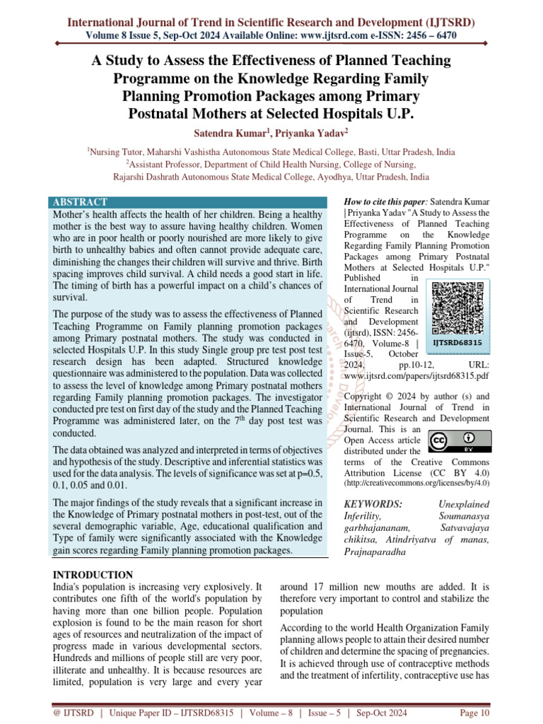 A Study To Assess The Effectiveness of Planned Teaching Programme On ...