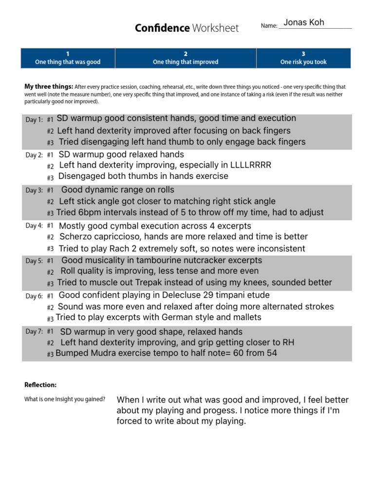 Assignment #6 - Confidence Worksheet | PDF | Hand
