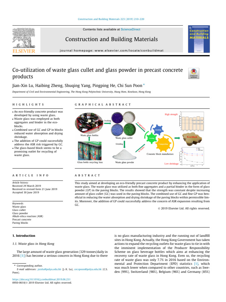 Co-Utilization of Waste Glass Cullet and Glass Powder in Precast ...