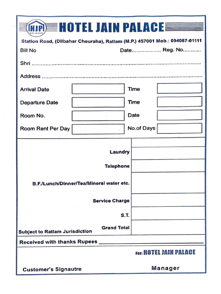 Hotel Bill Ratlam | PDF