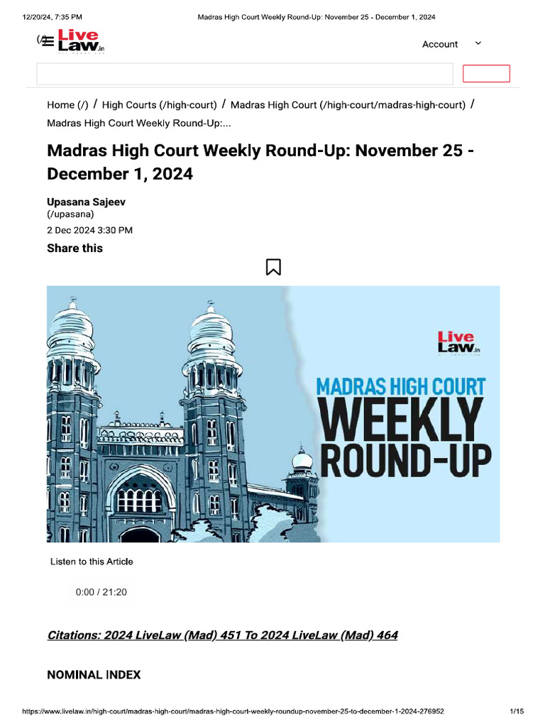 Madras HC Weekly Roundup 2 | PDF