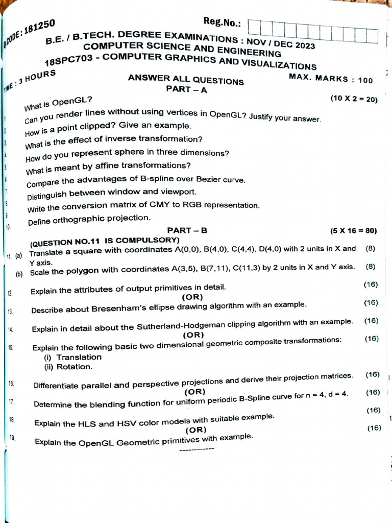 Reg18 - Computer Graphics and Visualizations - Nov-Dec2023-2 | PDF