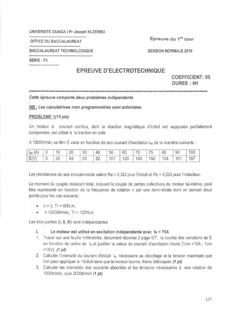 BAC2019 F3 ElectroTechnique 1 | PDF