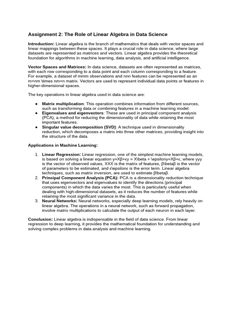 Assignment 2 - The Role of Linear Algebra in Data Science | PDF | Principal Component Analysis ...