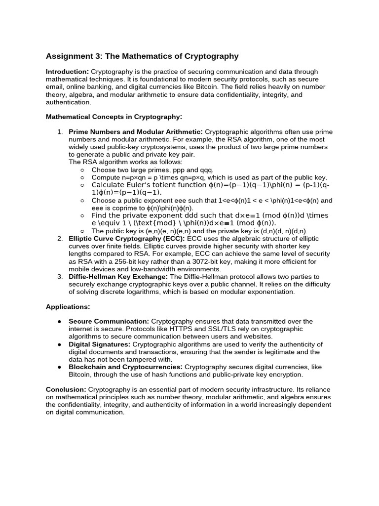 Assignment 3_ The Mathematics of Cryptography | PDF | Cryptography | Public Key Cryptography