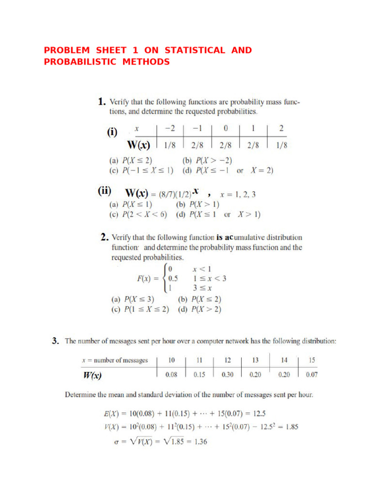 Prob Sheet 1 Prob Stat | PDF