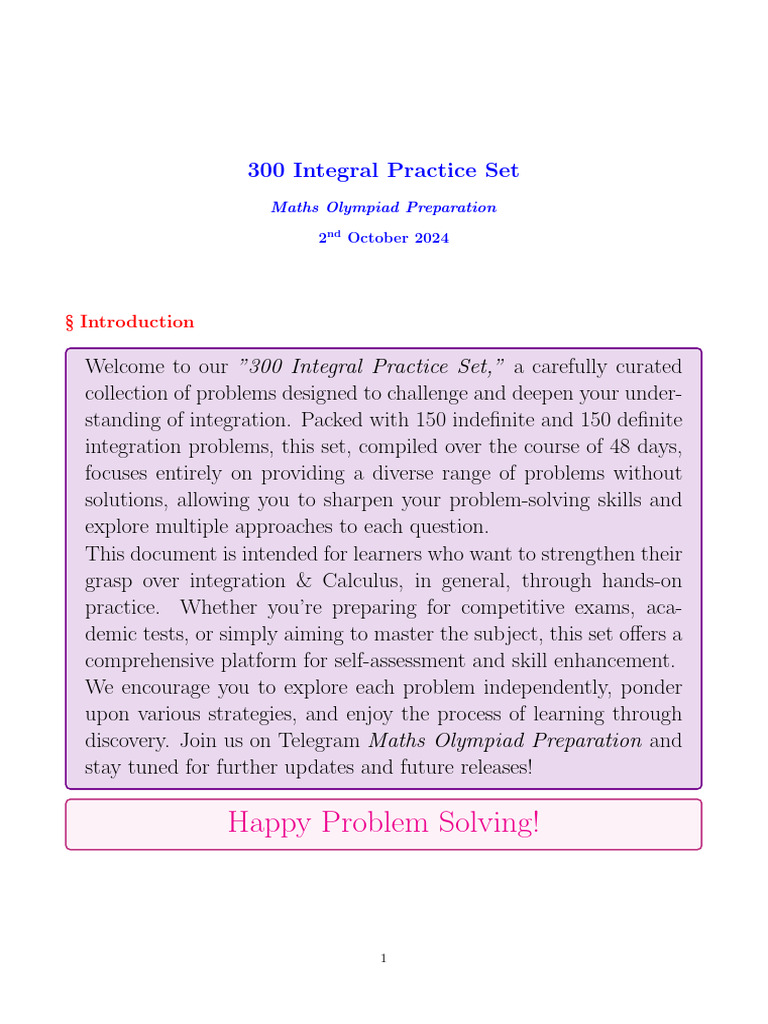300 Integral Practice Problems | PDF | Mathematical Relations ...