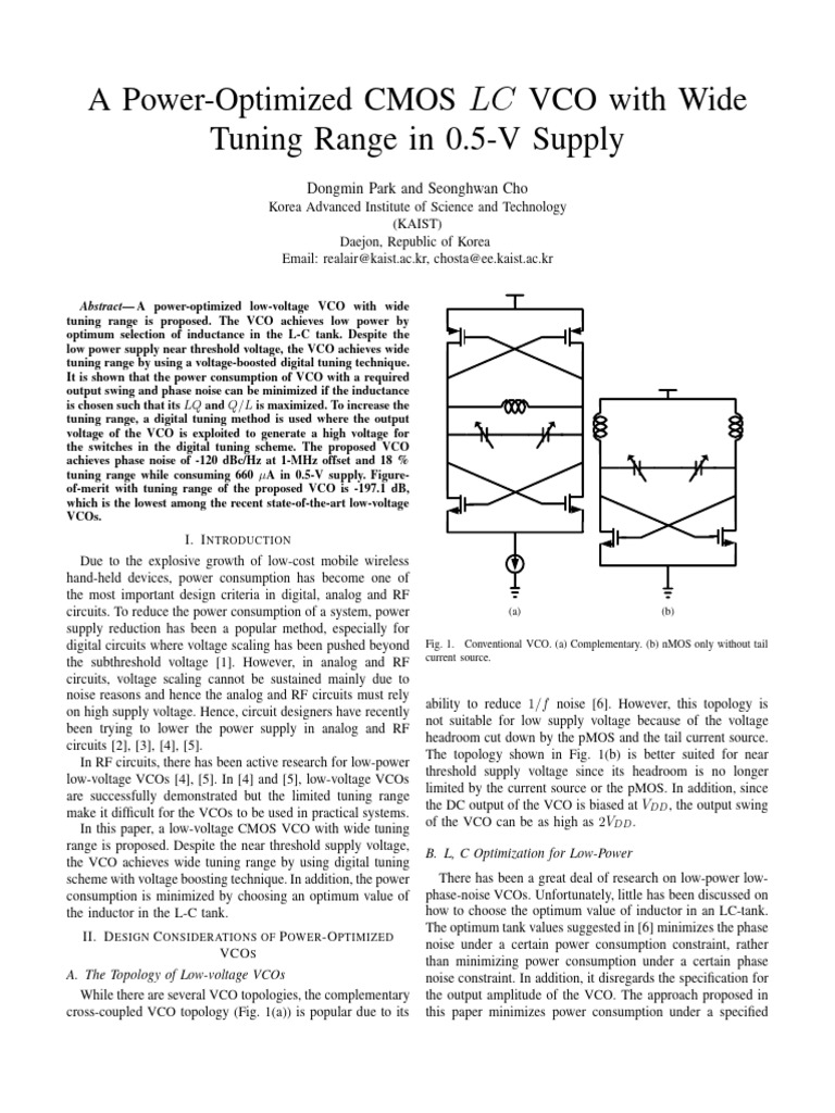 A Power-Optimized CMOS LC VCO with Wide Tuning Range in 0.5V Supply | PDF | Electronic Circuits ...