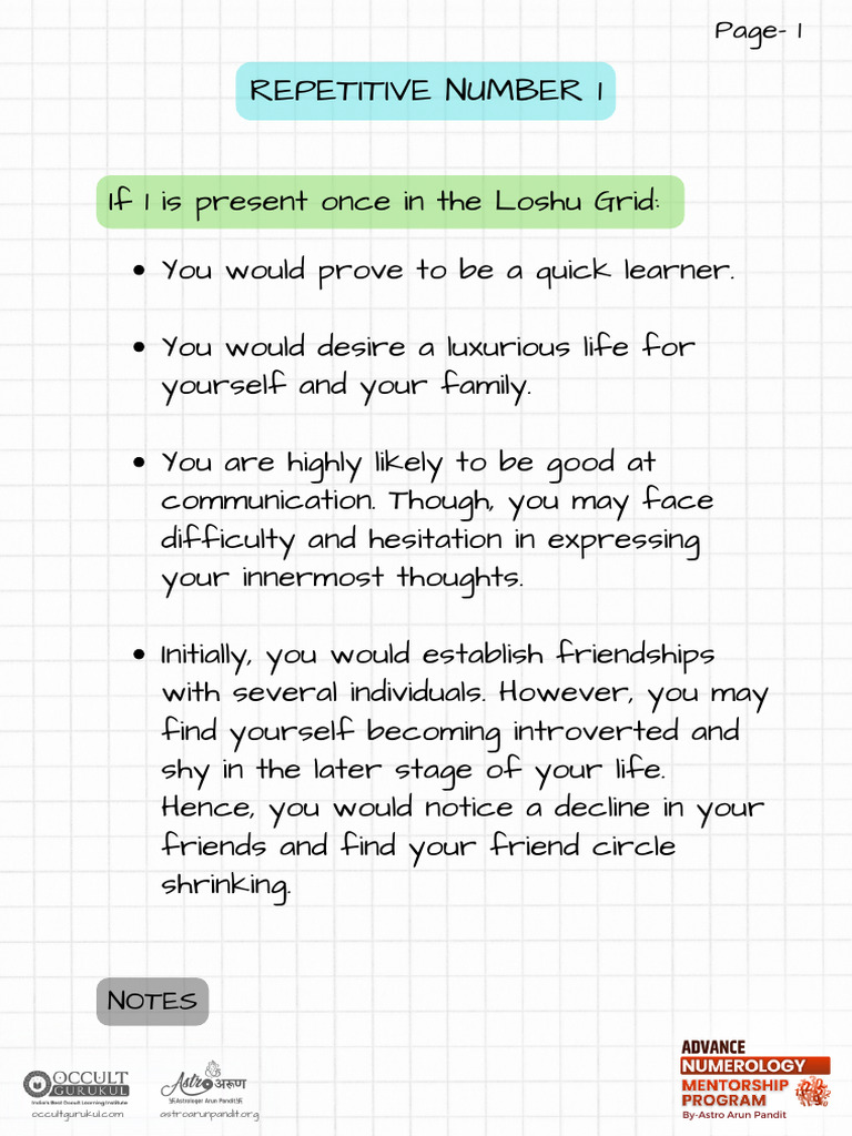 Repetitive Number Astro Arun Pandit Advanced Numerology Notes | PDF ...