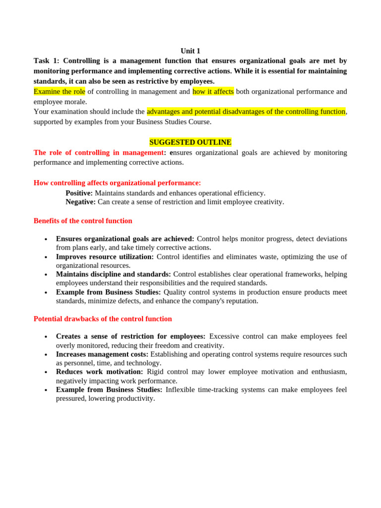 Writing Sample Outlines Unit 1 | PDF | Organizational Structure ...