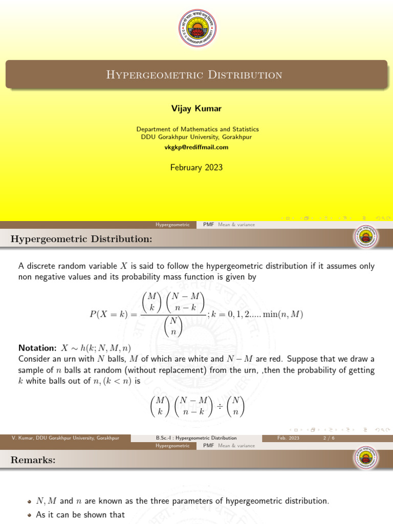 Hypergeometric Distribution | PDF | Probability Distribution | Statistical Analysis