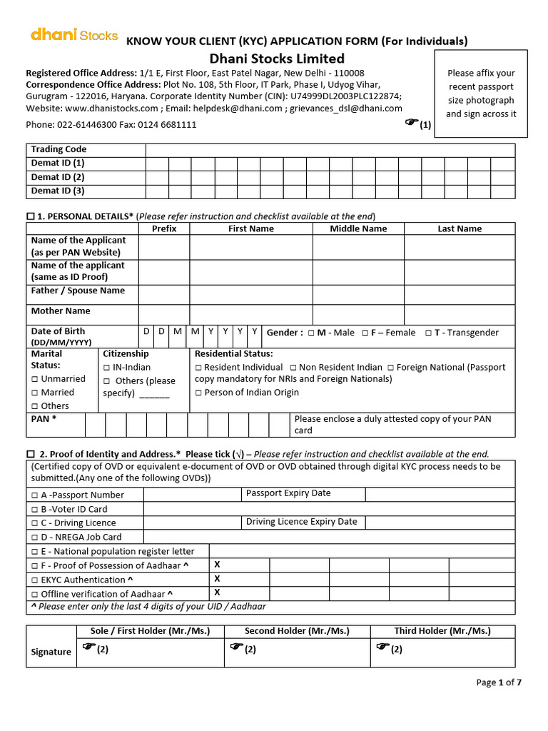 KYC Updation Form Individuals - 1699511999 | PDF | Identity Document ...