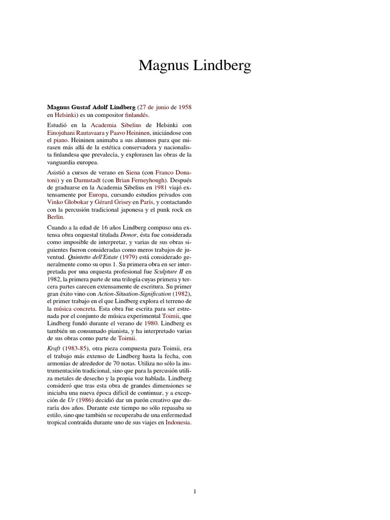 Magnus Lindberg | PDF | Compositores clásicos | Compositores