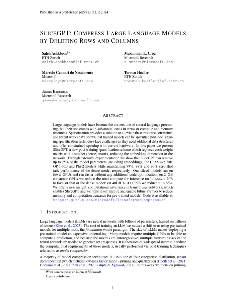 SliceGPT | PDF | Matrix (Mathematics) | Principal Component Analysis
