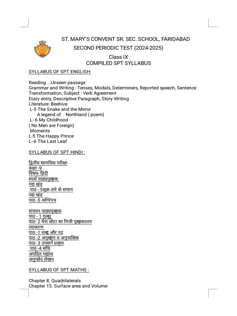 COMPILED SPT SYLLABUS OF CLASS 9-1 | PDF