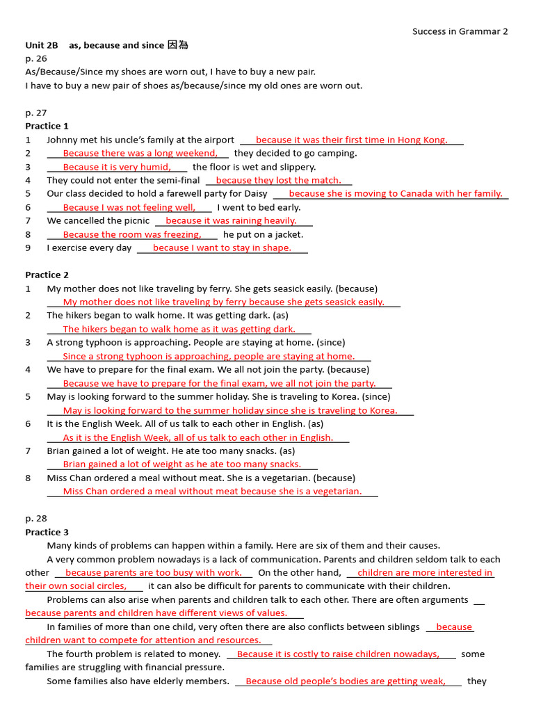 Success in Grammar 2 Unit 2B As Because Since | PDF | Cyberbullying ...