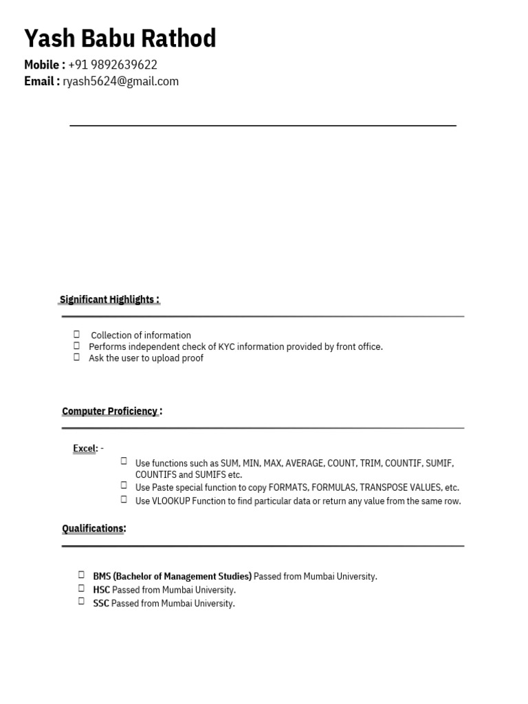 Yash Rathod Updated CV | PDF