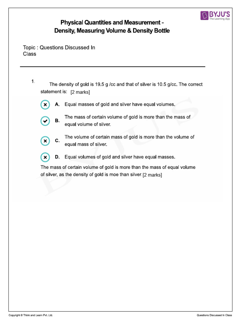 Density, Measuring Volume and Relative Density - in Class | PDF