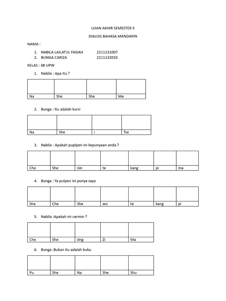 Ujian Mandarin Uas | PDF