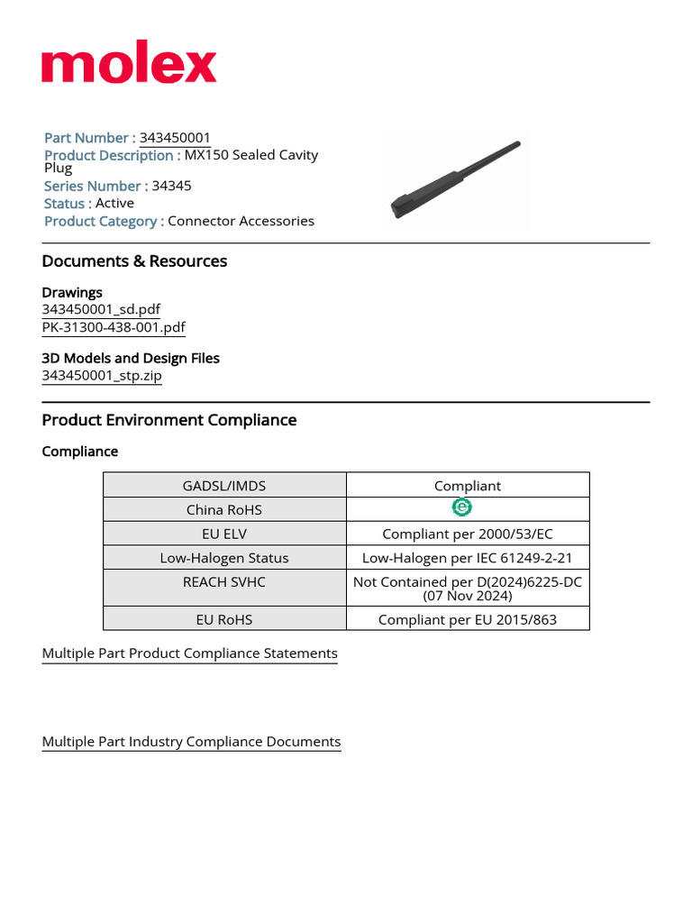 343450001 | PDF | Electrical Connector