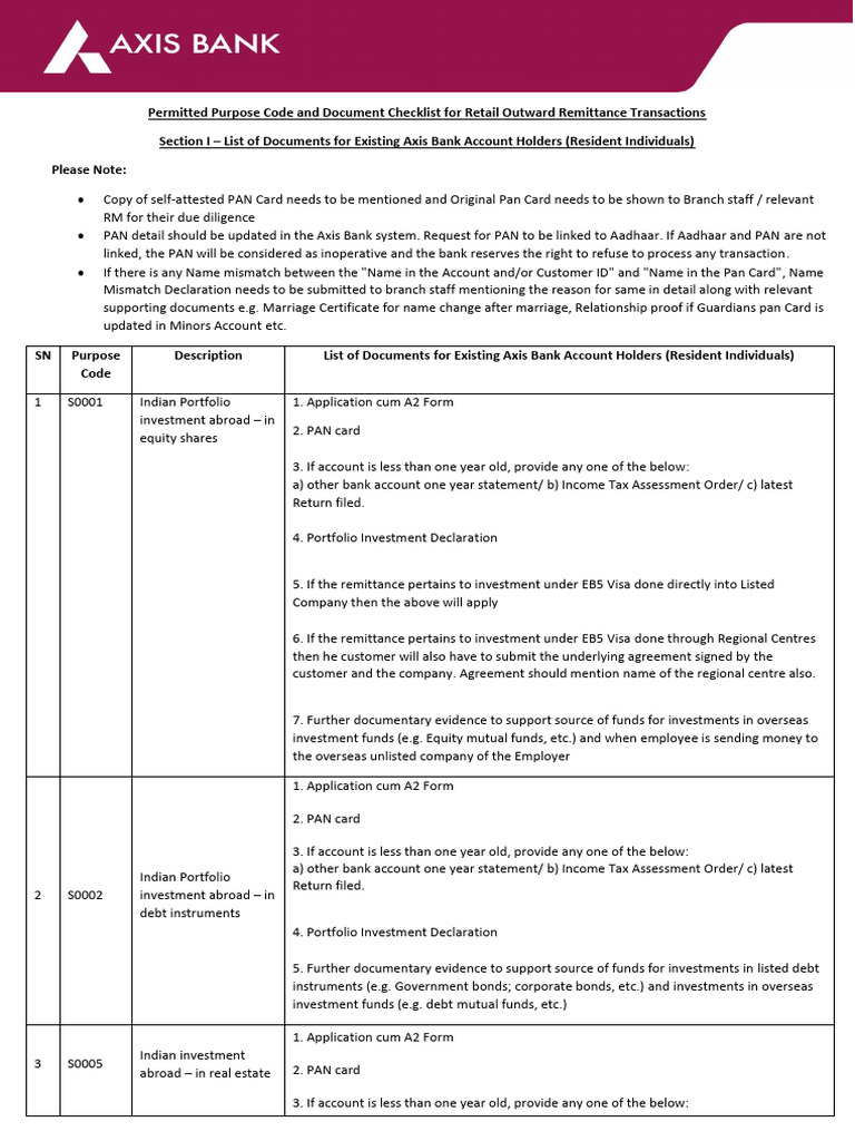Axis Bank Outward Remittance Guide | PDF | Insurance | Banks